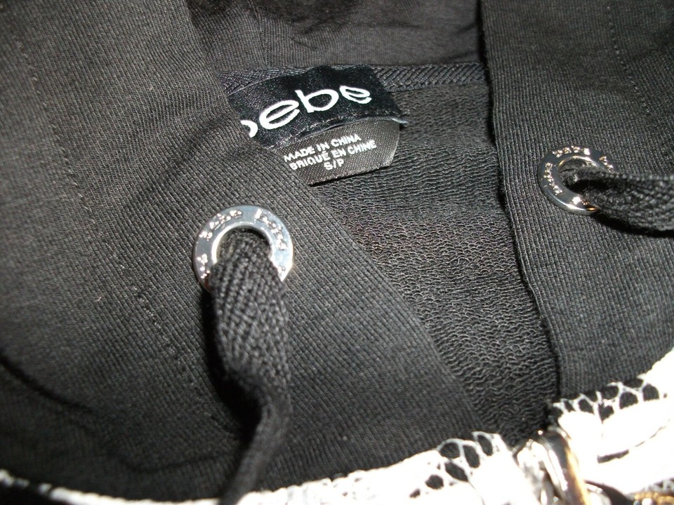 bebe logo rhinestone black Full zip Hoodie Jacket in Black, Size S, New ...