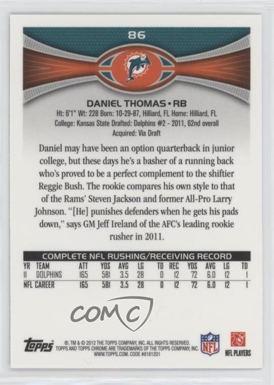 2012 Topps Chrome Daniel Thomas #86 09at | eBay