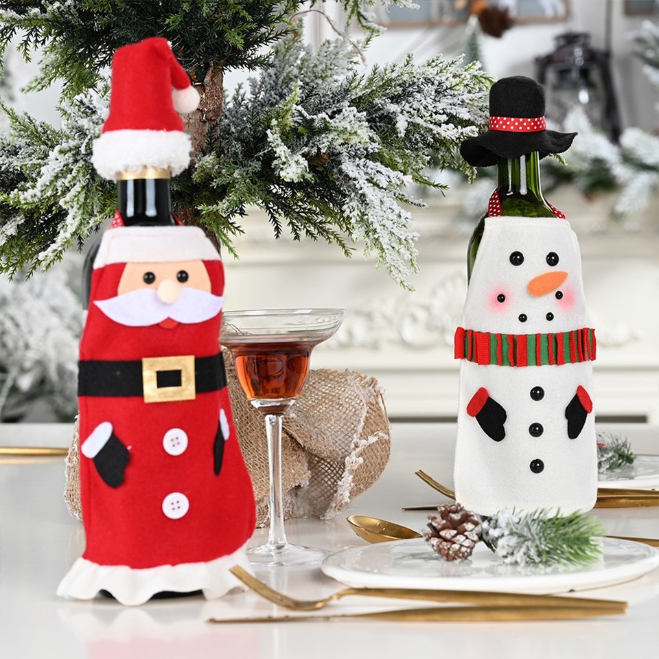 2 Sets Creative Christmas Bottle Hat and Apron Snowman Design Christmas ...