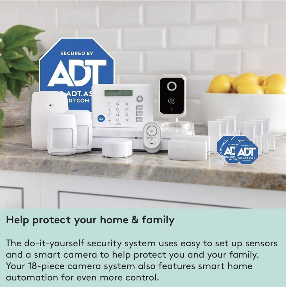 ADT DIY 18-Piece Easy, Smart Home Security System - Optional 24/7 ...