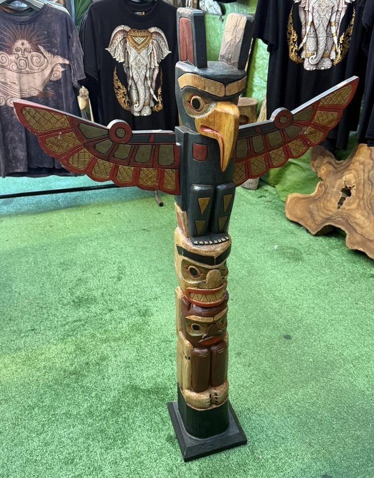 Wooden Statue Tribal Eagle Native American Indian Ethnic Totem Large ...