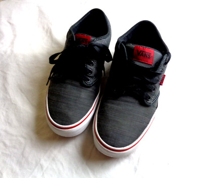 Vans Off The Wall Skate Shoes Dark Gray Canvas Red Trim Lace Up mens ...
