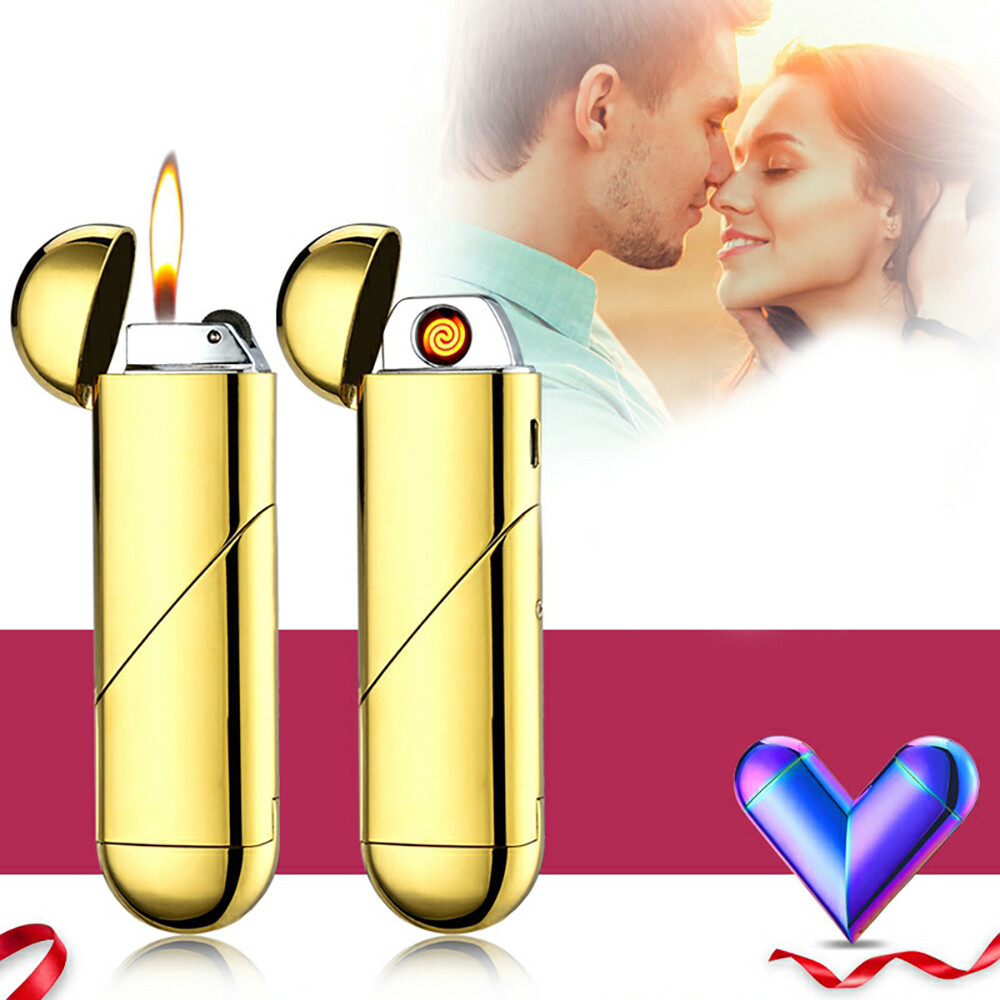 Heart Shaped Metal Lighter USB Electric Flame Windproof Butane Gas ...