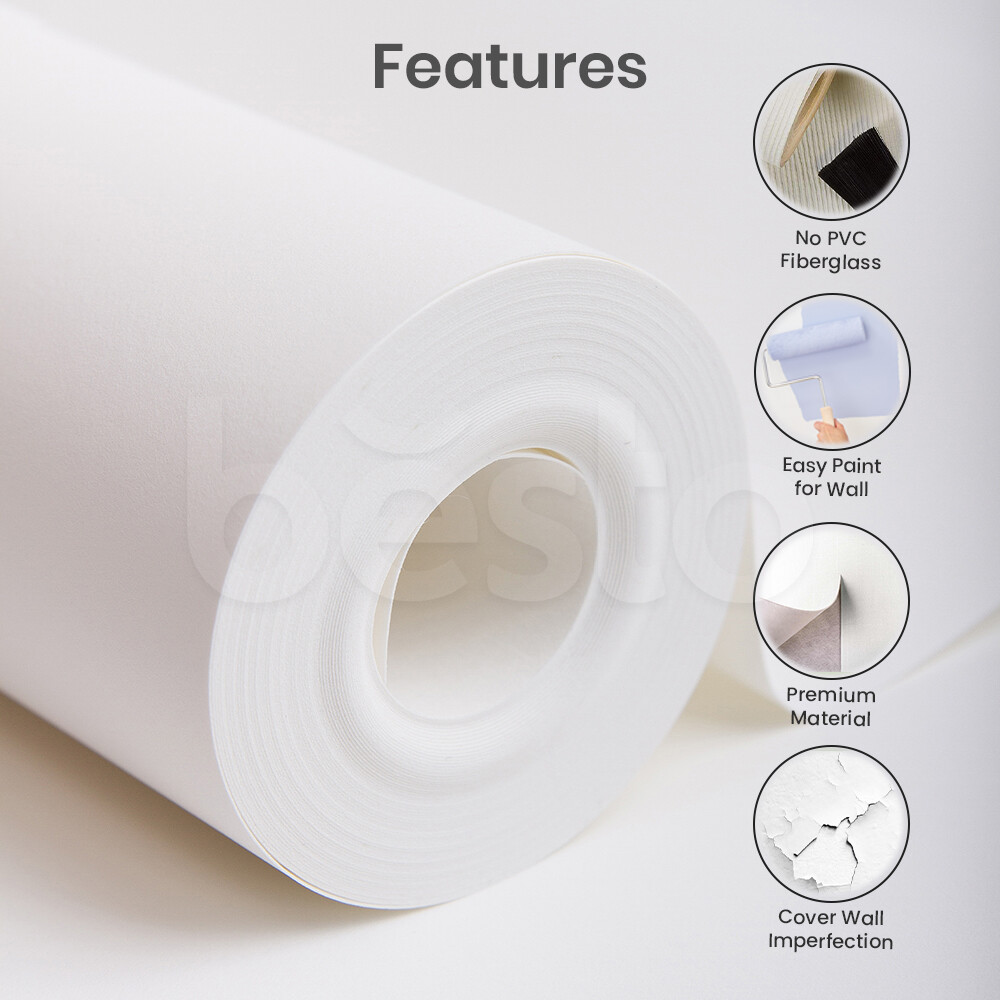 Paintable Lining Paper for Walls Palin White Thick Backing Covering ...