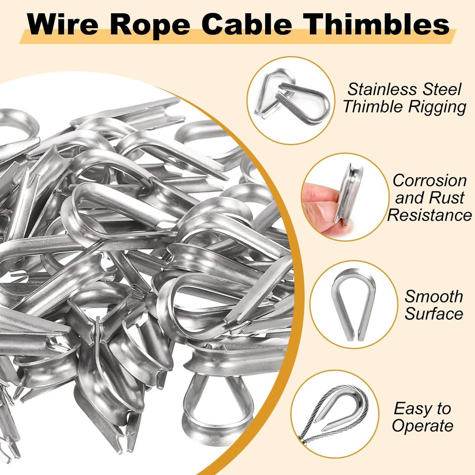 20Pcs 1/8'' M3 Wire Rope Clamps 20Pcs M3 Wire Rope Thimble | eBay UK