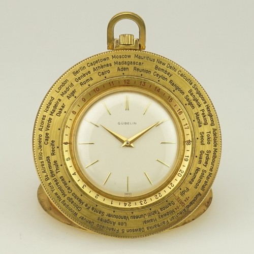WORKING! Gold Pl. GÜBELIN World Time Pocket Watch Men's no fusee no ...