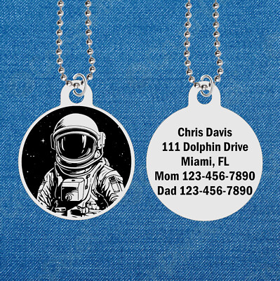 Cool ASTRONAUT ID Necklace for Kids, Identification Tag, Personalized ...