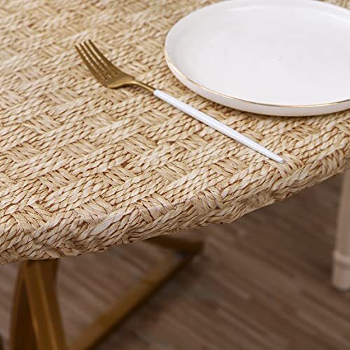 Round Vinyl Fitted Tablecloth with Flannel Backing Elastic Edge Design ...