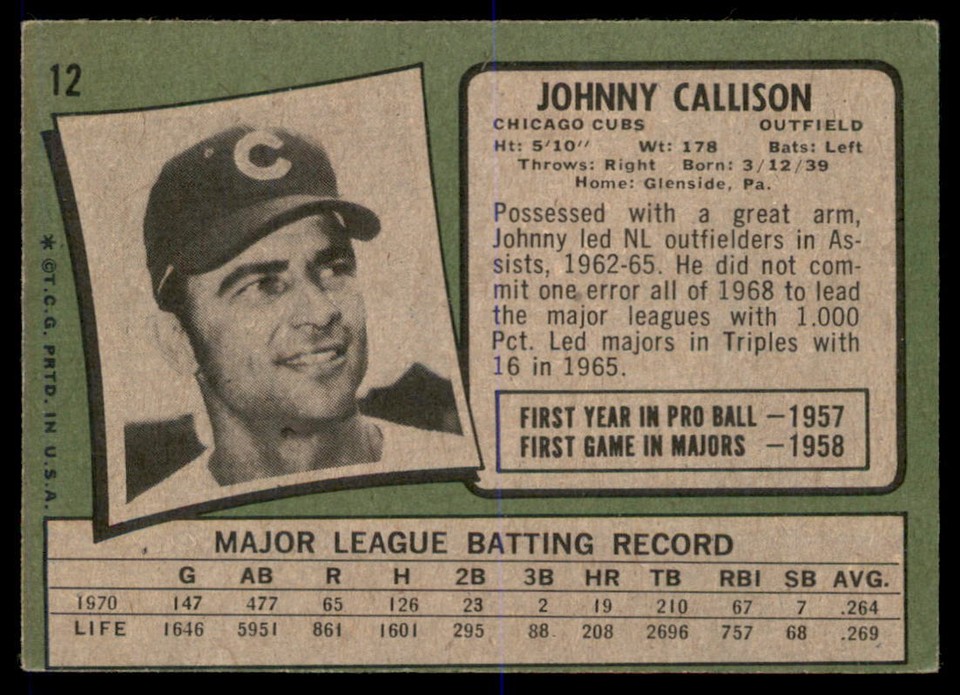 1971 Topps #12 Johnny Callison | eBay