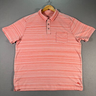 Tommy Bahama Island Zone Polo Shirt Mens XL Pink Stripes Golf Beach ...