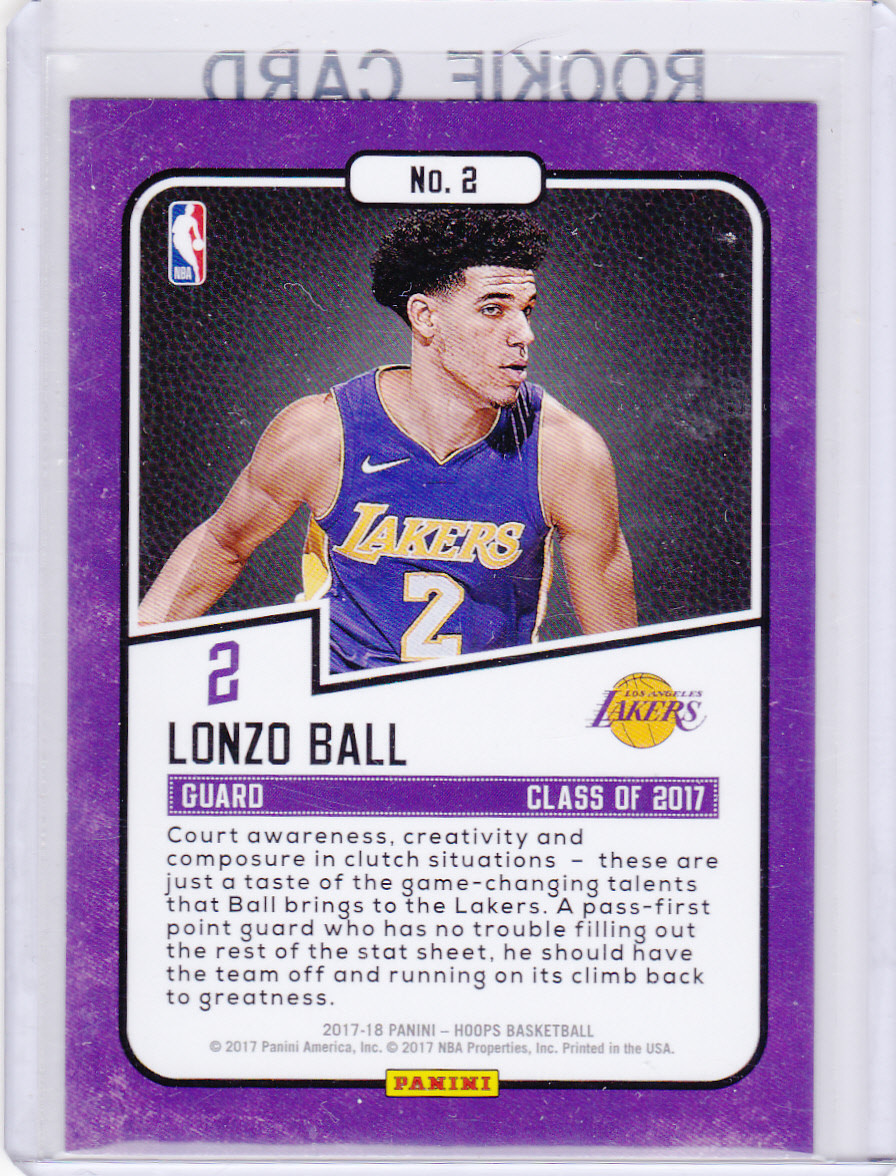 LONZO BALL ROOKIE CARD 2017-18 Panini Hoops Los Angeles LAKERS NBA ...