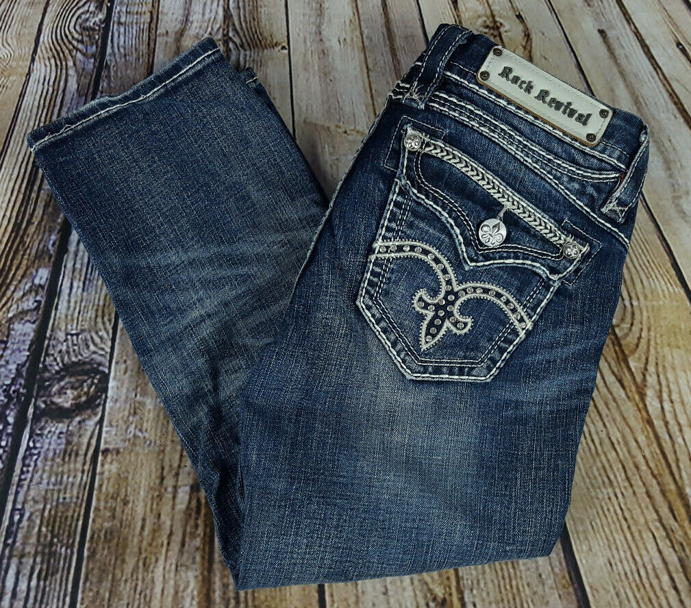 Rock Revival Tag Sz 27 Sasha Capri Jeans Bling Rhinestones Sassy Sexy ...