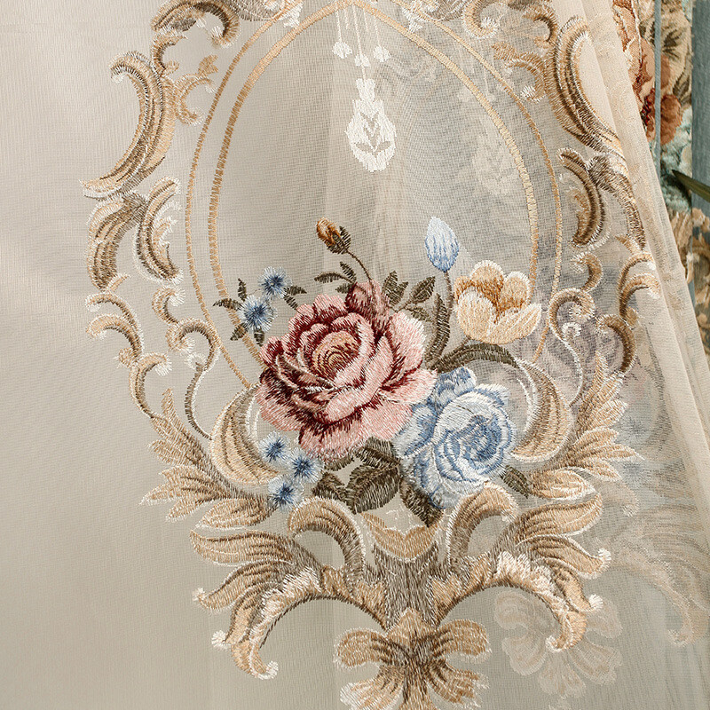 European bedroom Chenille jacquard blue cloth curtain tulle valance ...