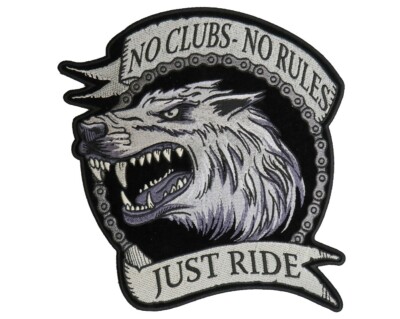Large No Clubs No Rules Snarling Wolf Embroidered Biker Patch | eBay