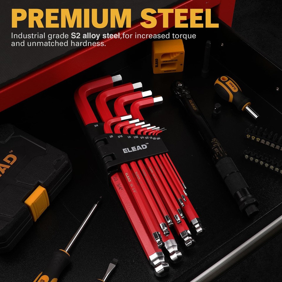 Jumbo Hex Key Allen Wrench Set | 13-Piece SAE 5/64"-3/4" | Long Ball ...
