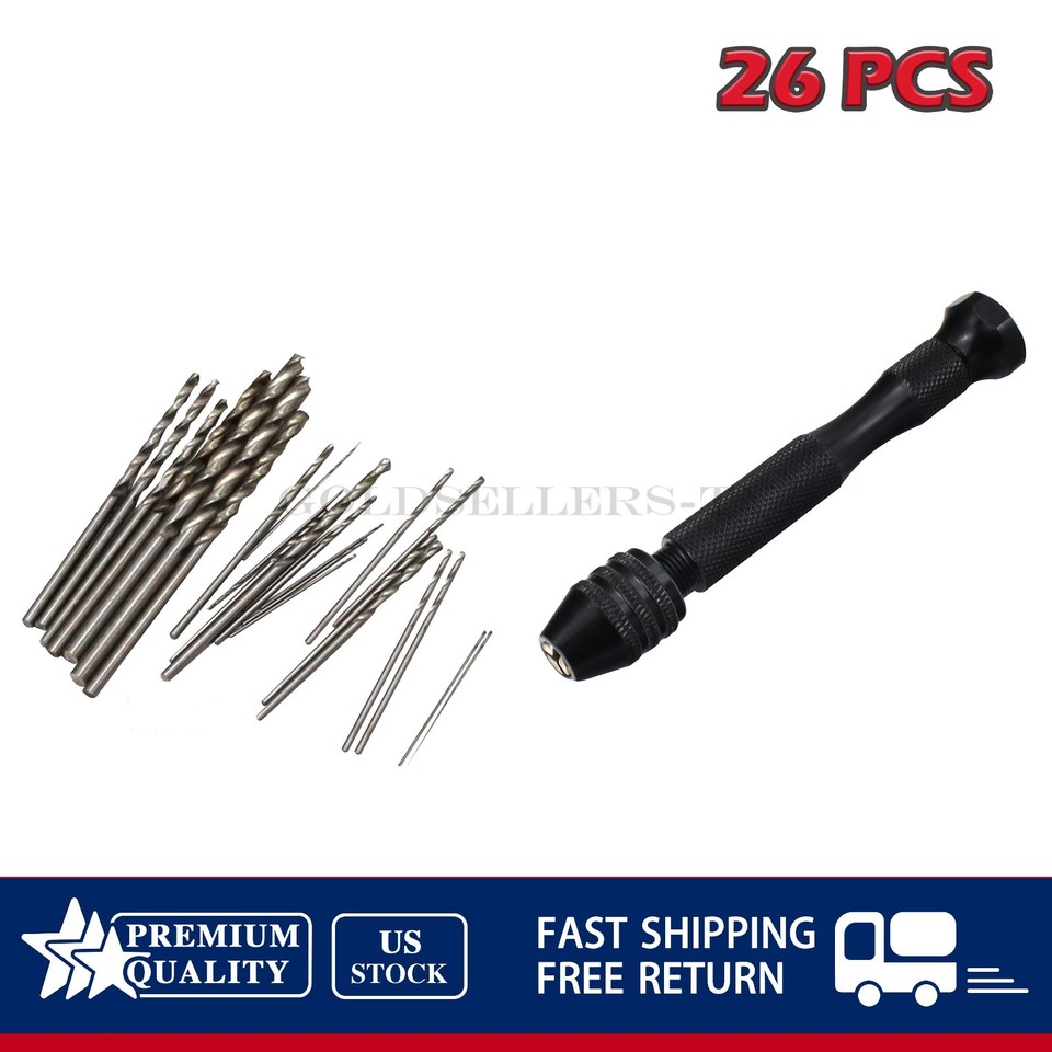 26PCS Mini Micro Drill Hand Bits Set Small Manual Keyless Chuck Pin ...