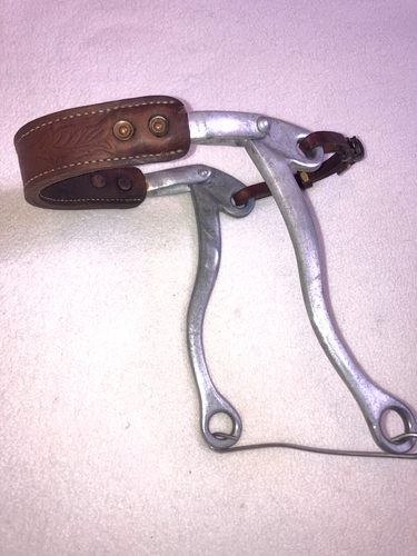 Horse Aluminum Shank Hackamore Bit with Tooled 9 1/2" Leather Noseband ...