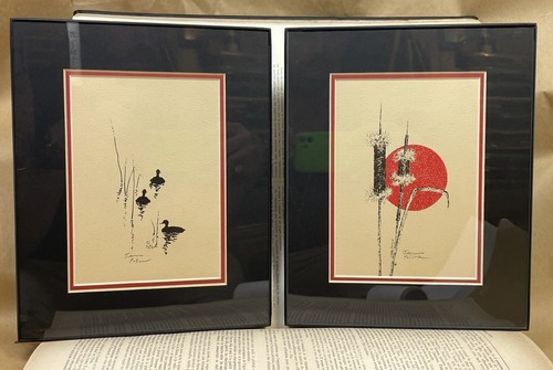 (2) James Pollock | Hand Signed Prints | Ducks & Cattails | Red & Black ...