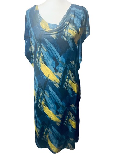 212 COLLECTION WOMEN'S DRESS SIZE XL BLUE/YELLOW MUSTARD SHORT SLEEVE ...