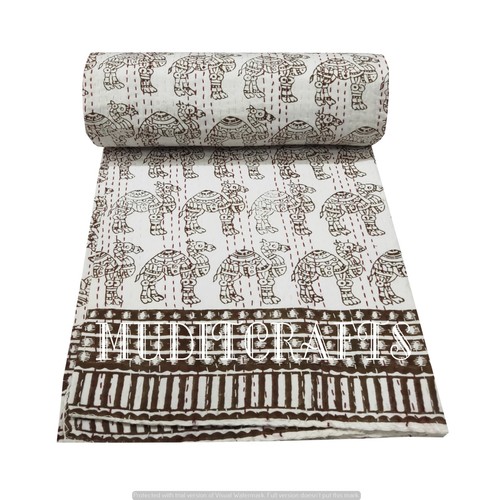 Indian Cotton Hand Block Camel Art Kantha Quilt Blanket Bedspread ...