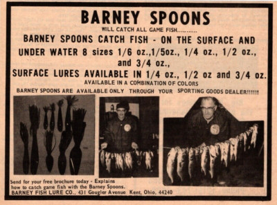 1973 BARNEY SPOONS FISHING LURE PRINT AD, VTG FISHING TACKLE, BAIT ...