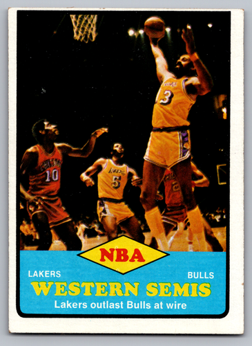1973-74 TOPPS #64 LAKERS OUTLAST BULLS AT WIRE W/WILT CHAMBERLAIN | eBay