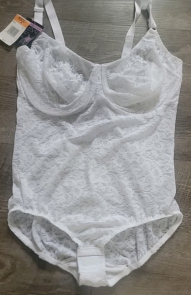 NWT Womens White Lace Bali Body Briefer One Piece Bra Bodysuit Size ...