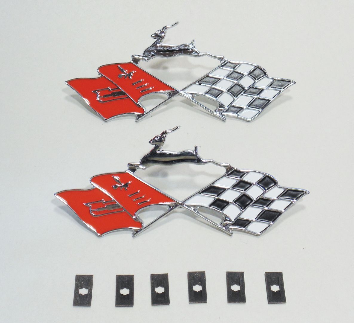58 1958 Chevy Impala Rear Side Quarter Panel Trim Cross Flags Emblems ...