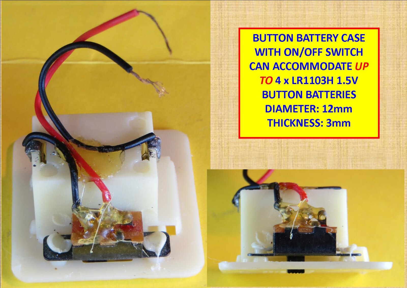 BUTTON BATTERY CASE WITH SWITCH. SUITS UP TO 4 BATTERIES 12mm x 3mm ...