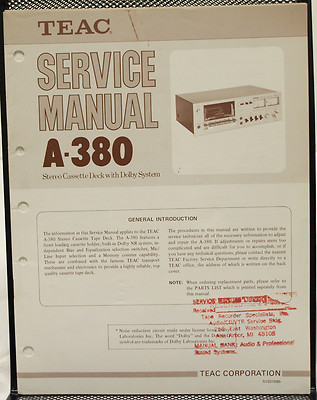 Original TEAC A-380 Stereo Cassette Deck Service Manual | eBay