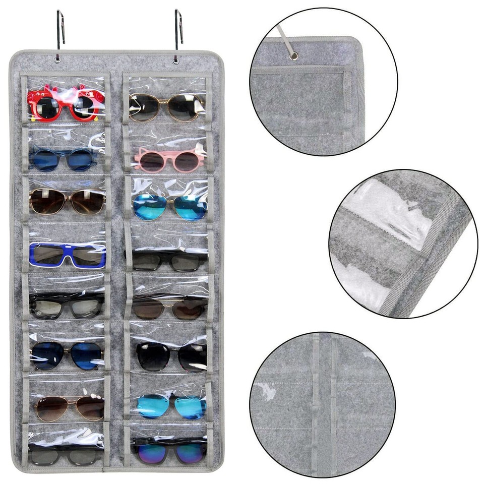 Wall Mounted Sunglasses Dust-Proof Organizer Storage Holder with 16 ...