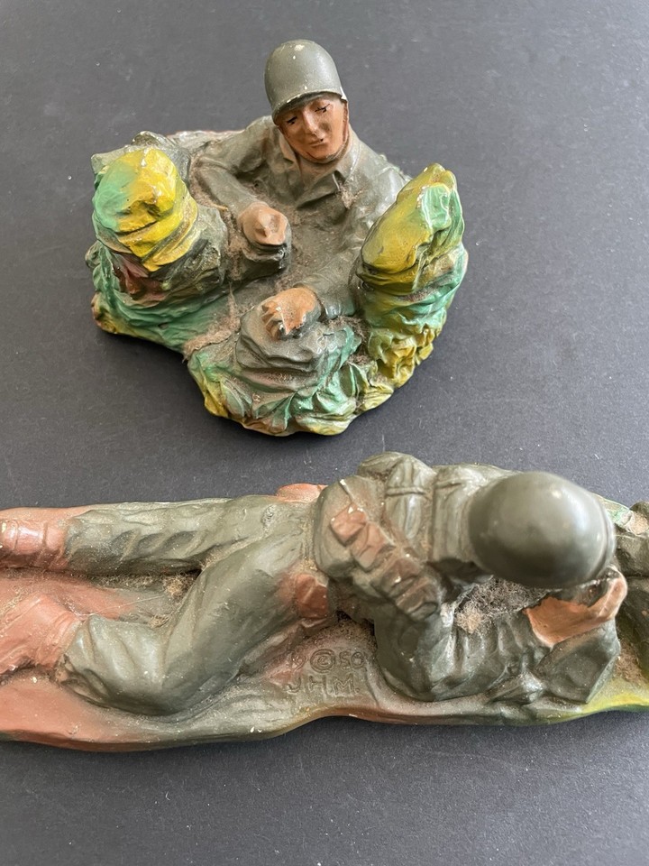 J. H. Miller Chalkware Military Two Soldiers Missing Rifles Vintage Fox ...