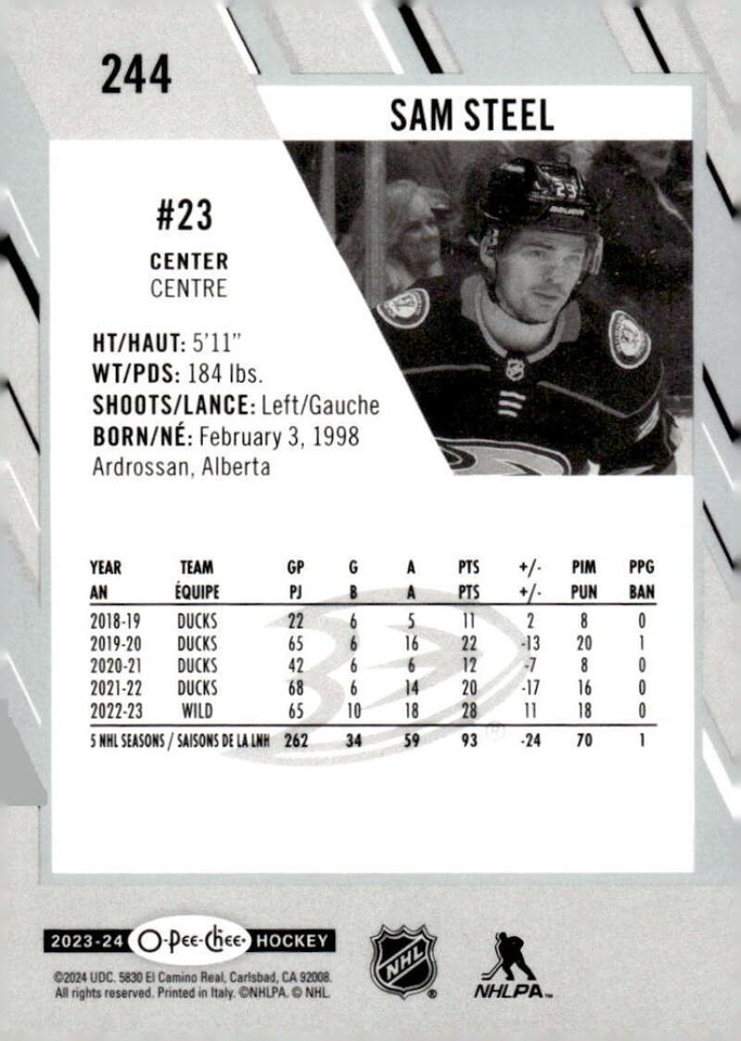 2023-24 O-Pee-Chee #244 Sam Steel Anaheim Ducks | eBay
