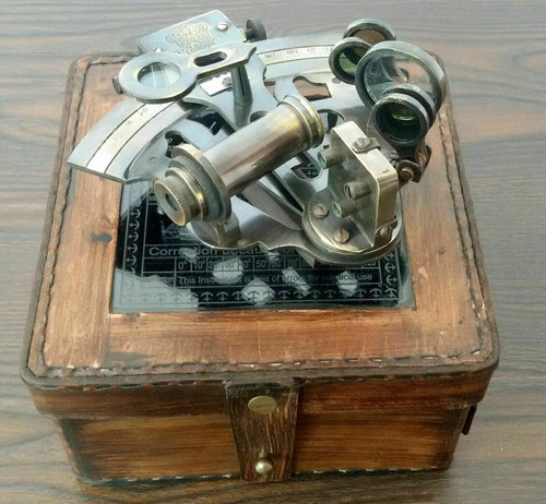 5" Antique Marine Handmade Astrolabe Solid Brass Sextant With Leather ...
