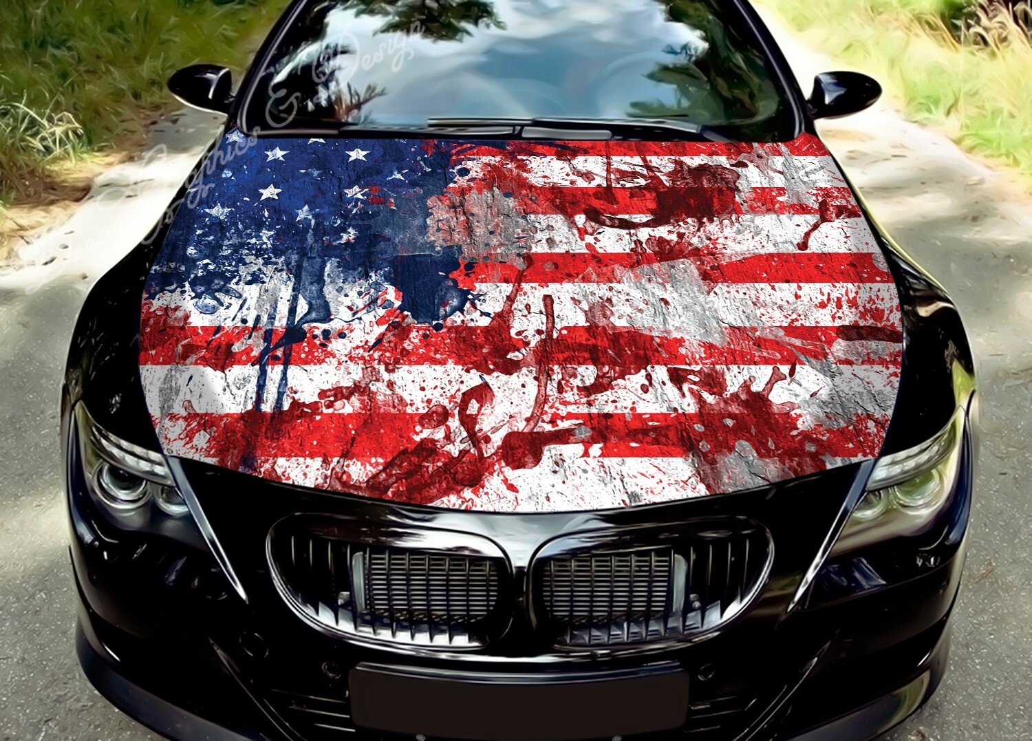 American Flag Car Hood Wrap Decal Vinyl Sticker Full Color Graphic Fit ...