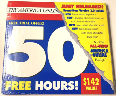 America Online AOL Mail 3.0 Vintage 1990s Software 50 Hours New Sealed ...