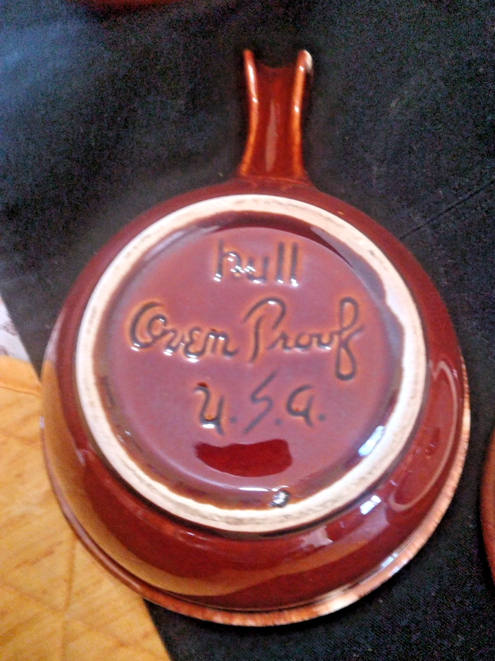 6 Hull Pottery USA Oven Proof Brown Drip chili/soup bowls w/lid ...