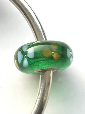 Authentic Trollbeads Unique Bead Charm! Deep Green W/ Yellow and White ...