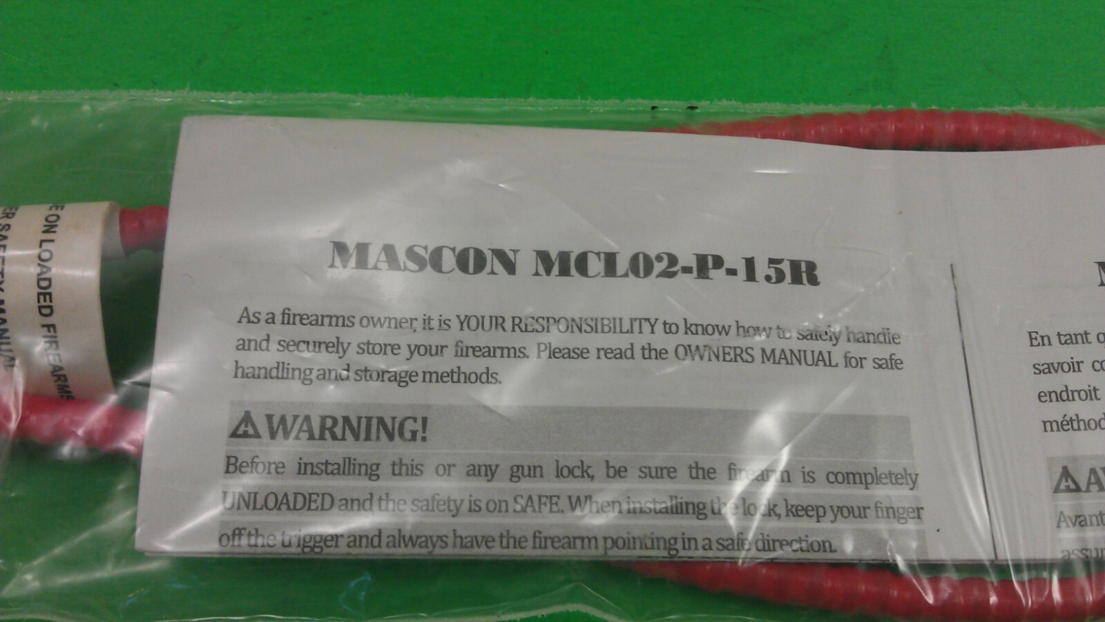 Brand New Mascon MCL02-P-15R Gun Safety Cable Lock w/ 2 Keys ...