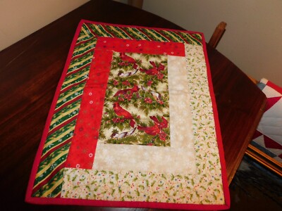 Handmade Christmas Quilt Panel Wall Hanging or Table Runner Cardinals ...