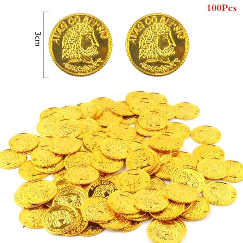 100Pcs/bag Gold Fake Coins Shining Pirates Plastic Coin Party Currency ...