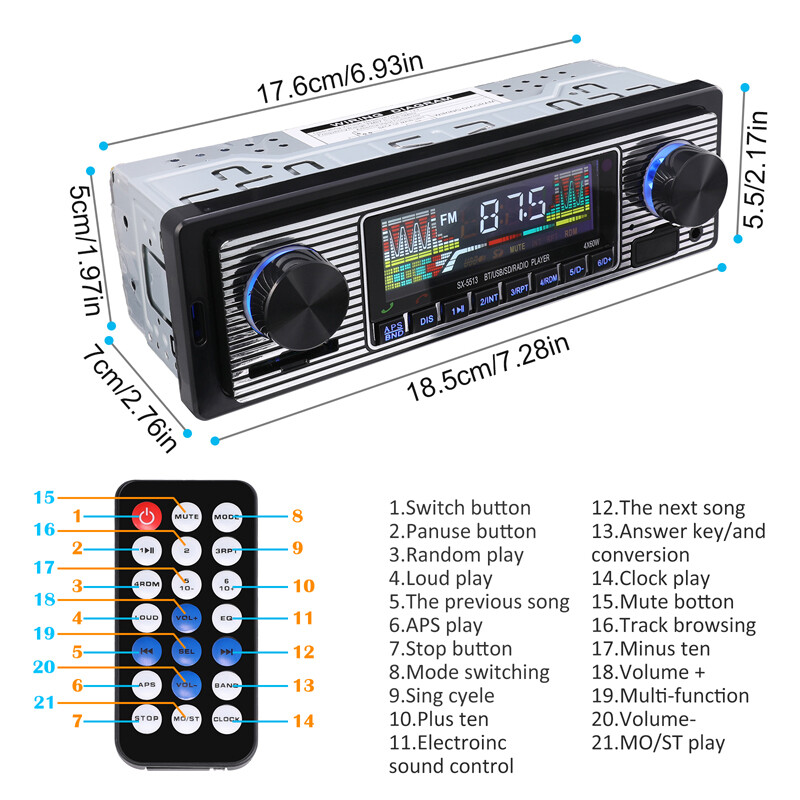 Bluetooth Vintage Car Stereo FM Radio Single Din USB Audio Receiver MP3 ...