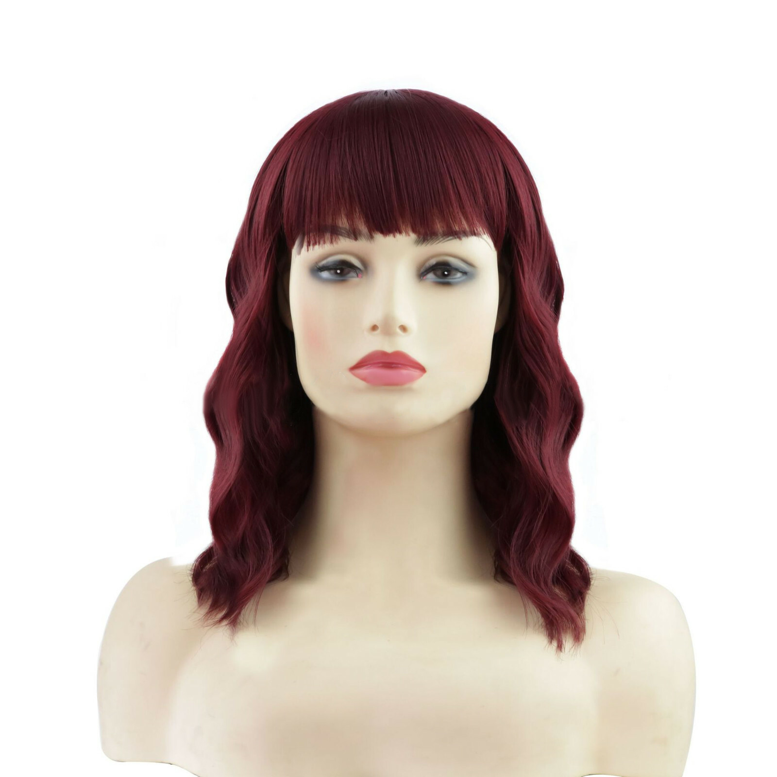 Bob Short Red Wigs Natural Full Wavy Synthetic Wig With Bangs Cosplay ...