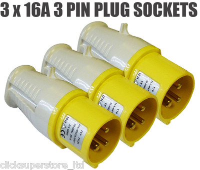 3 x 16A 3 Pin Industrial Male Electric Plug Socket Terminal 110v Camper ...