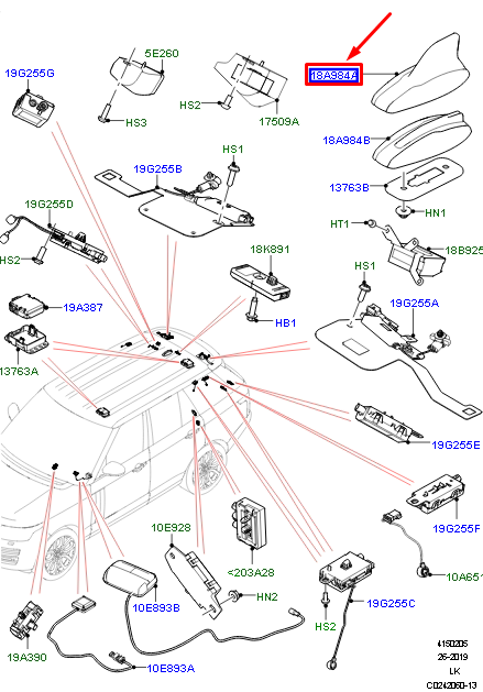 Range Rover L405 Sport L494 Evoque Vellar Aerial Antenna LR070771 ...
