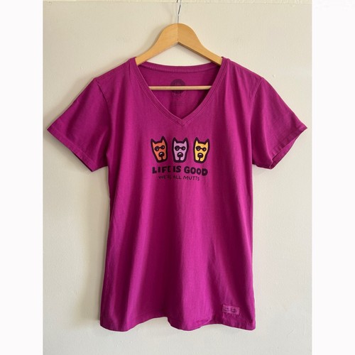Life Is Good Graphic Short Sleeve Tee Shirt Womens Medium 3 Dogs ...