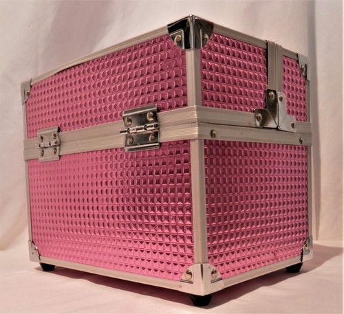 Girls Pink Silvertone Caboodle Makeup Jewelry Metal Trunk Box w/Handle ...