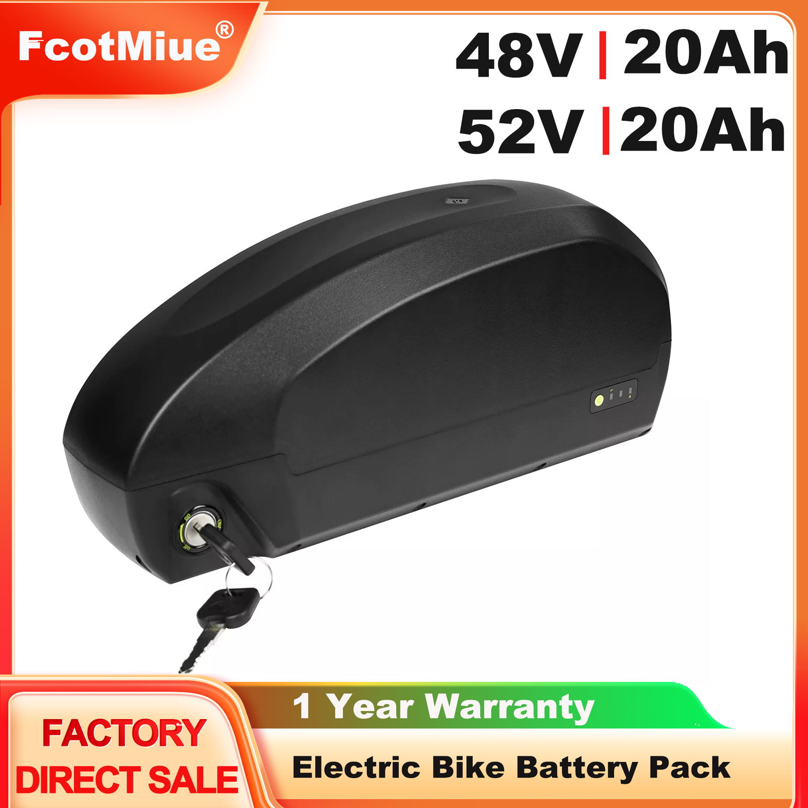 Ebike Battery 48V 52V 20Ah Fuel Tank with 21700 Cells for Electric Bike ...
