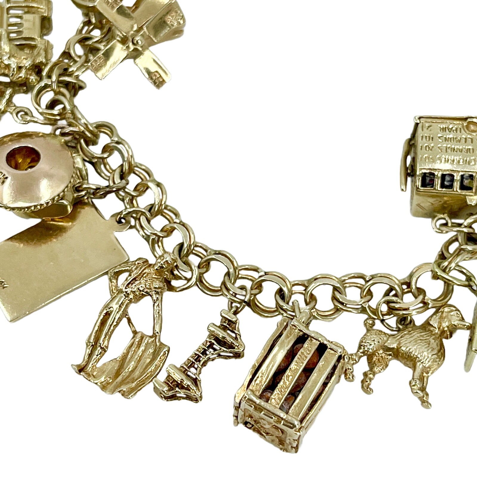 Vintage 70.1 gm 14 kt Charm Bracelet slot machine race tic trolley old ...