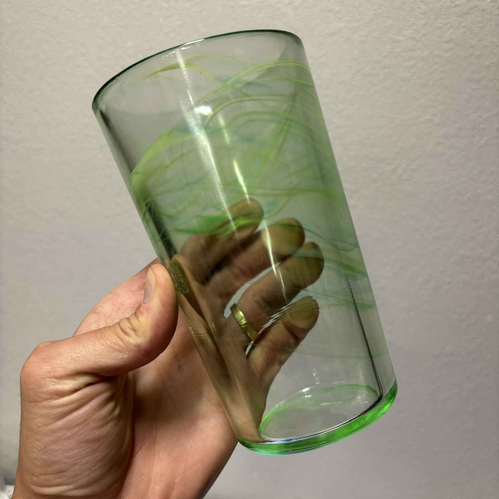 Vtg Rare Thick GREEN/BLUE/WHITE Swirl Murano Style Water GLASS 6.5" | eBay